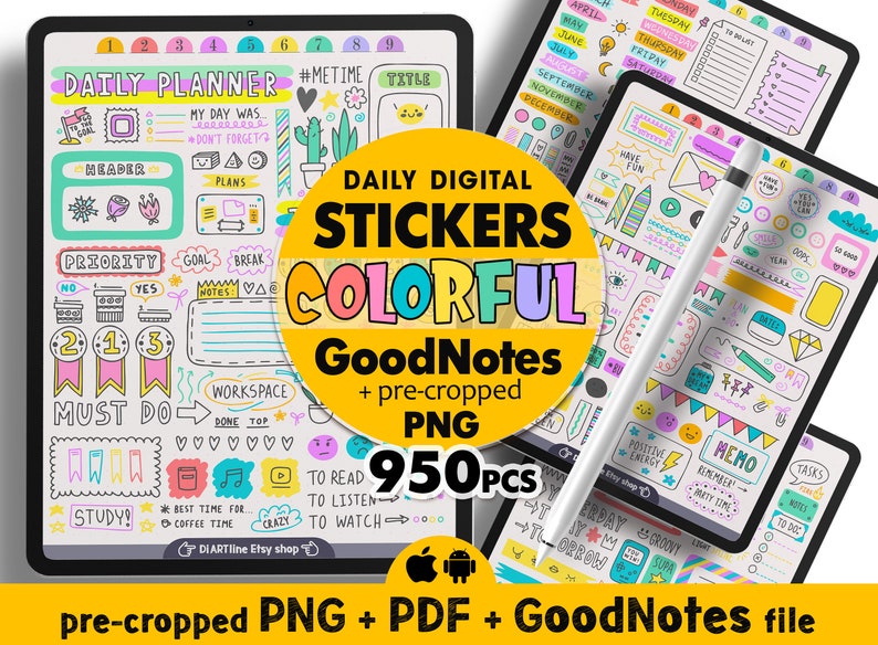 Cute Stickers Digital Sticker Book, Goodnotes Stickers Everyday Digital ...