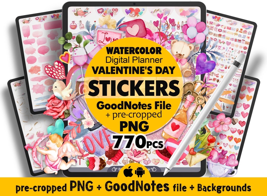 Goodnotes Valentine Stickers Png Set, Valentines Day Digital Sticker ...