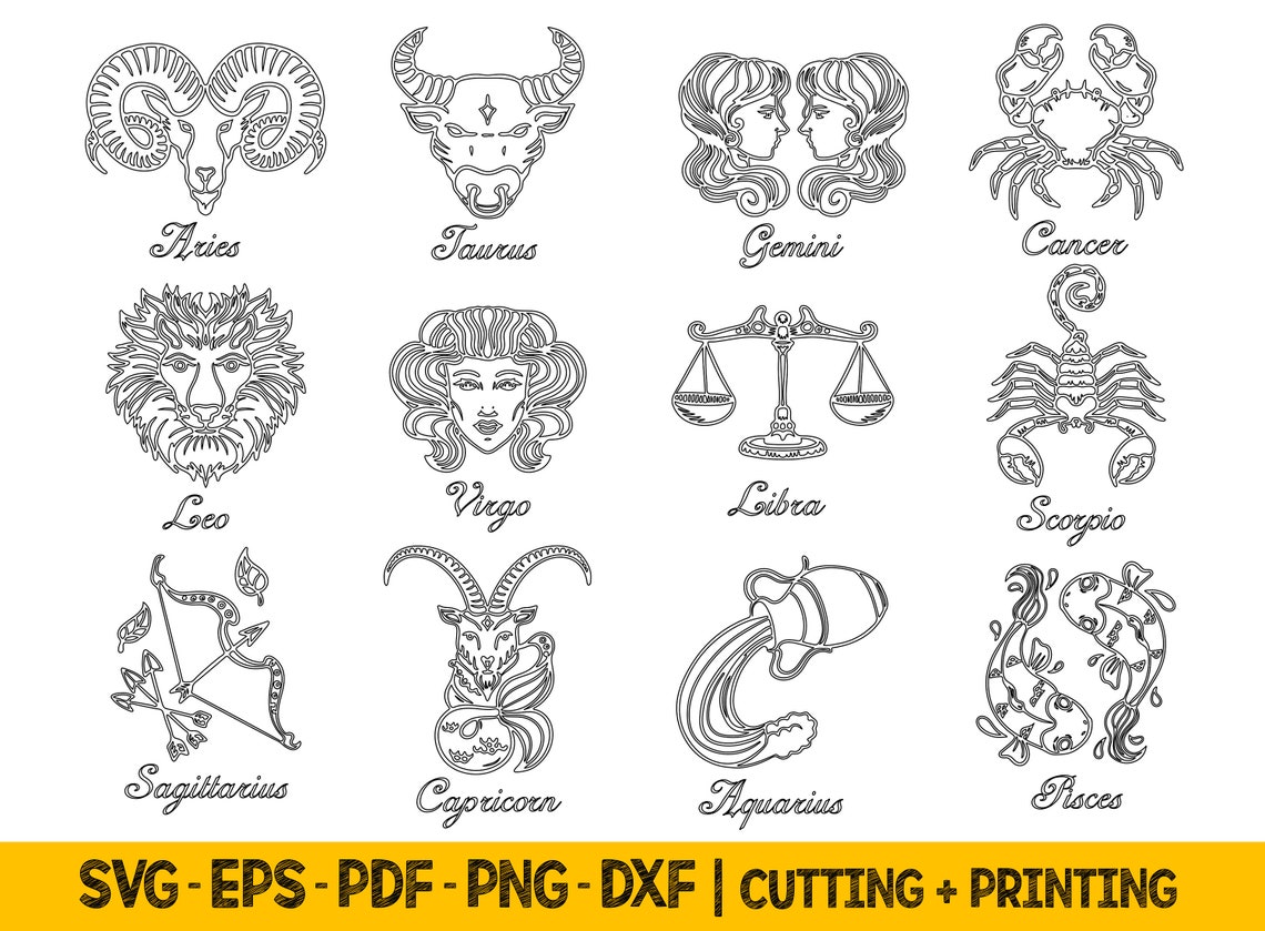 Astrology Svg Files for Cricut Zodiac Sign Svg Icons With - Etsy