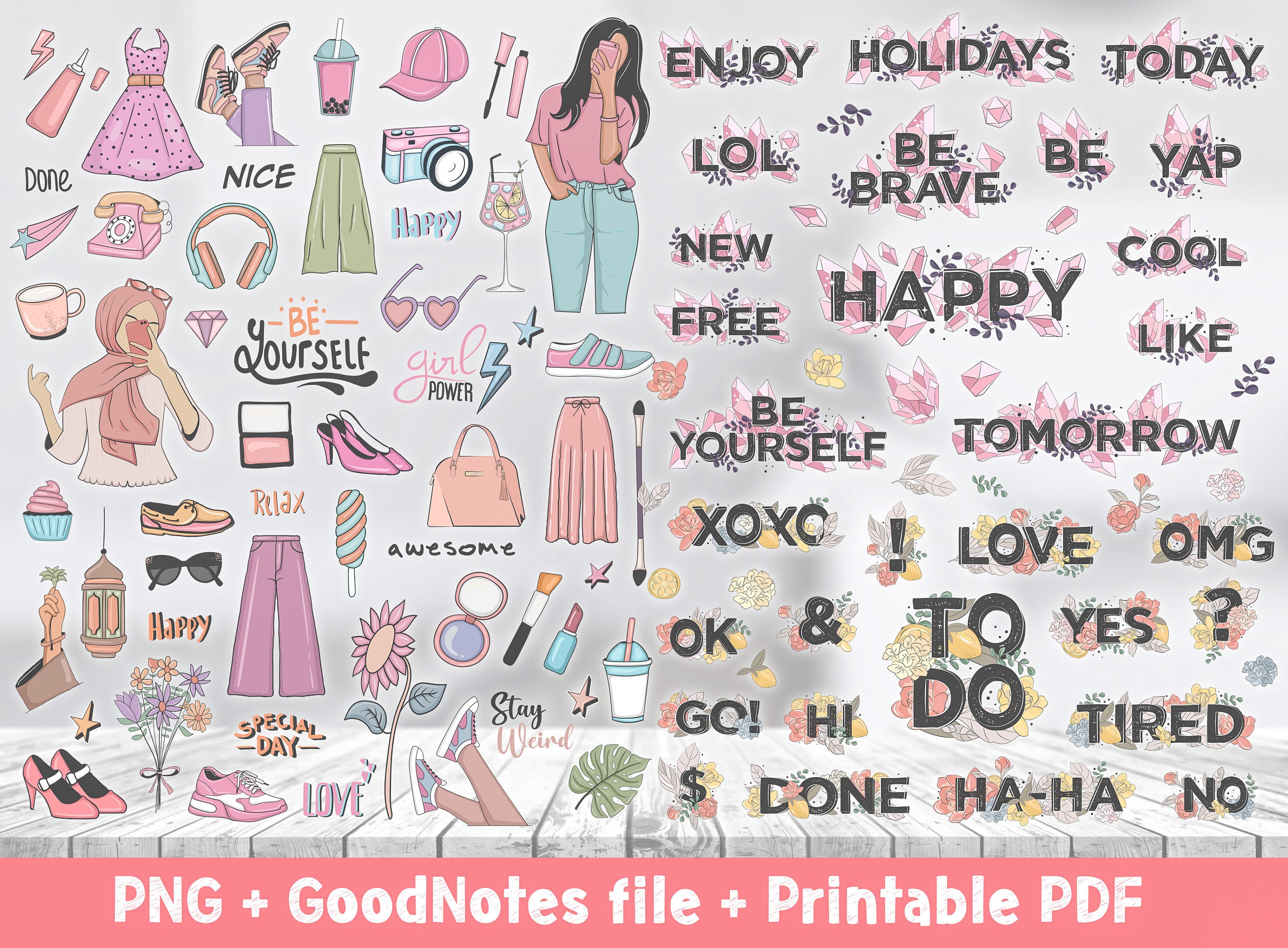 Cute Digital Stickers Goodnotes Bundle Digital Planner - Etsy