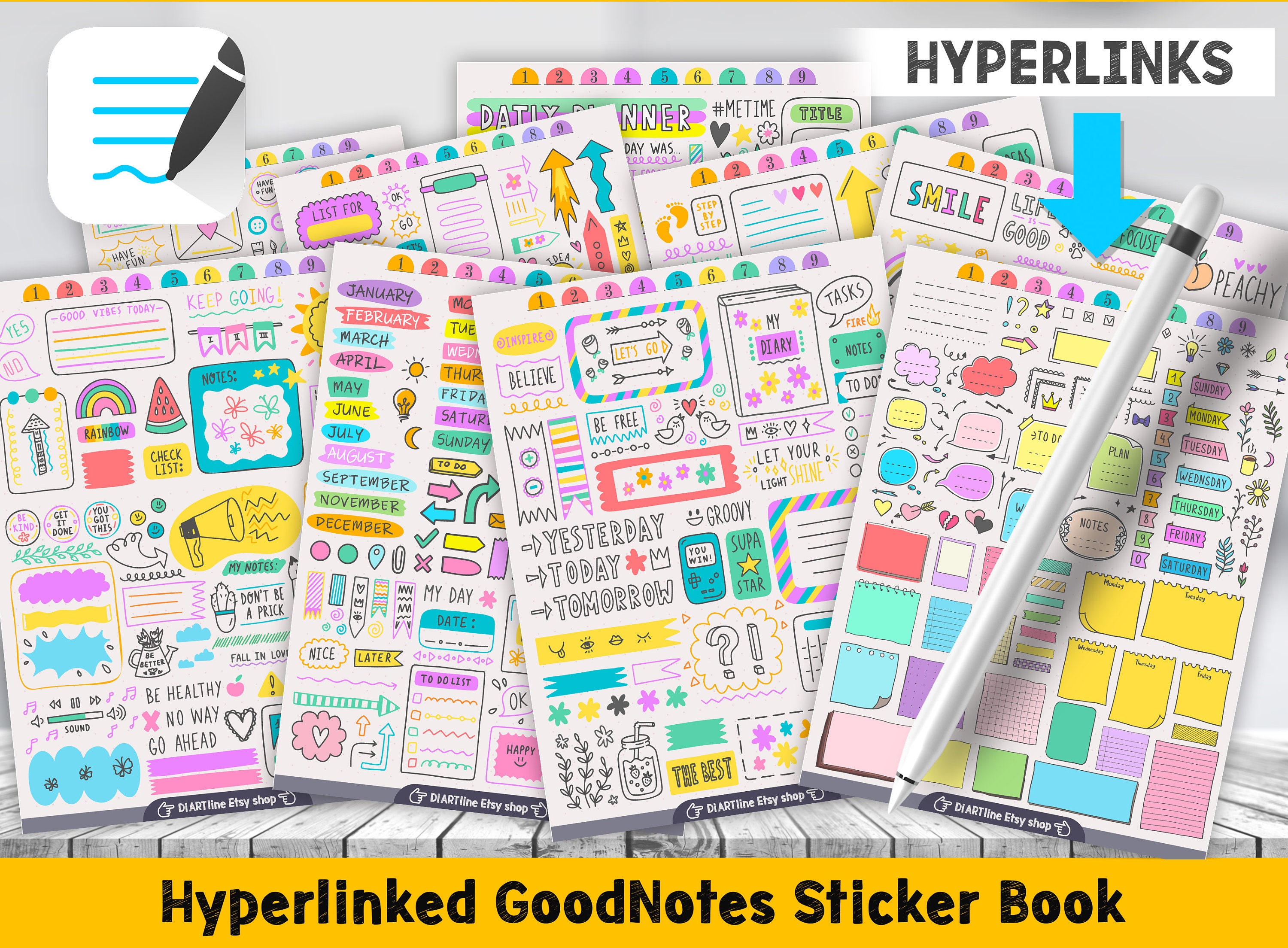 Cute Stickers Digital Sticker Book, Goodnotes Stickers Everyday Digital ...