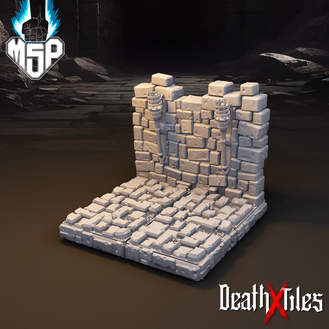 Dungeon Tile Wall With Torches - Deathxtiles - 3D Printed Tabletop ...