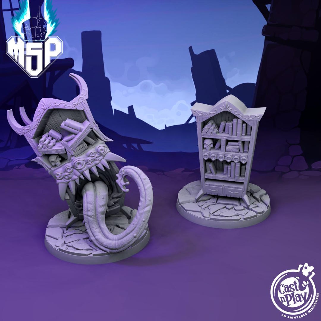 Bookshelf Mimics Mayhem Cast N Play 3D Printed Tabletop Miniature Pen ...