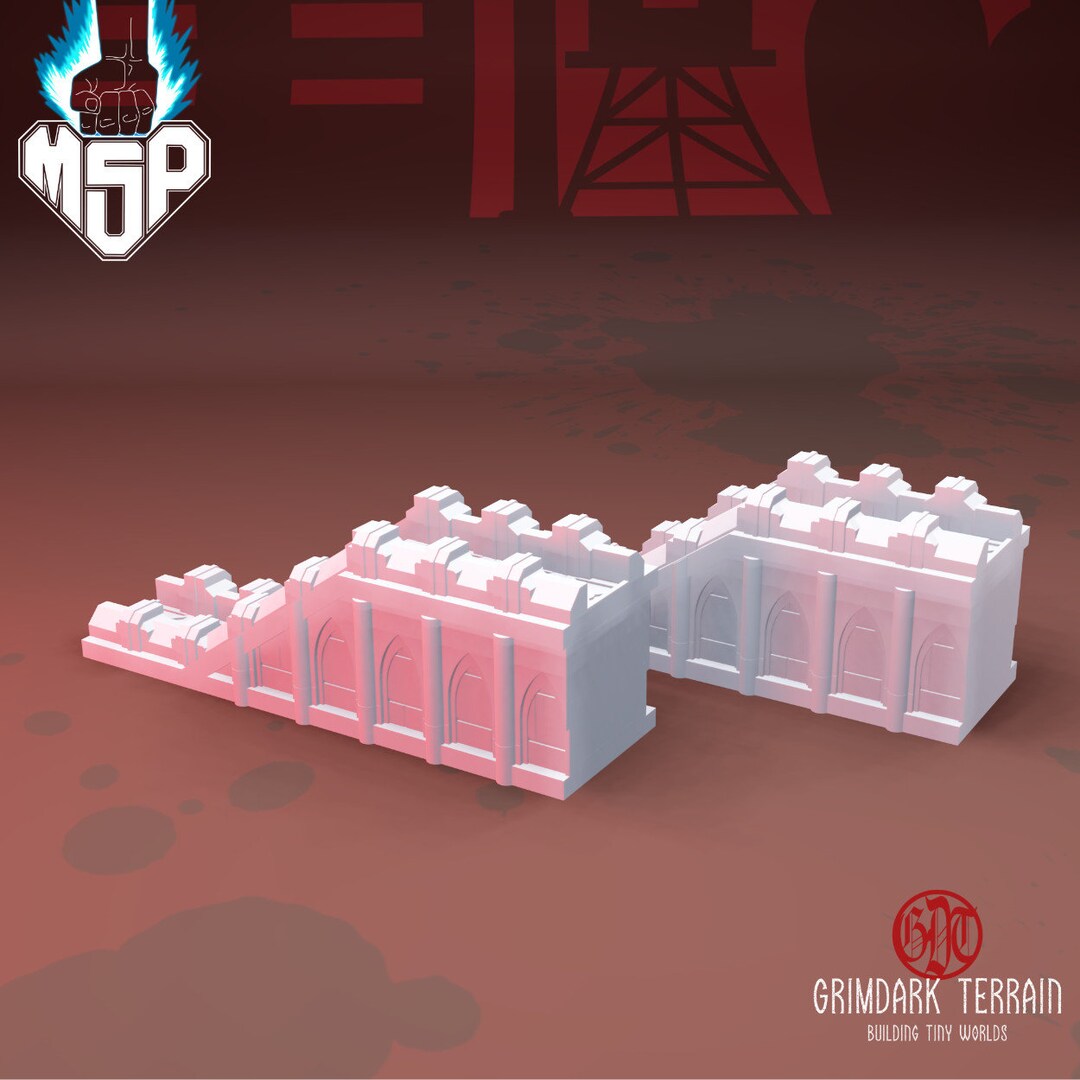 2x Walls of Mytilene Wall Height Changer Grimdark Terrain 3D Printed Miniature Sci-fi Industrial ...