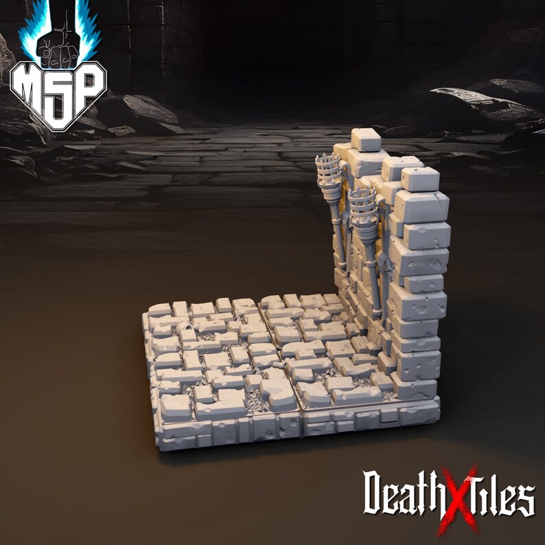 Dungeon Tile Wall With Torches - Deathxtiles - 3D Printed Tabletop ...