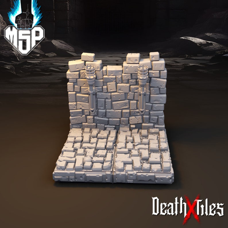 Dungeon Tile Wall With Torches - Deathxtiles - 3D Printed Tabletop ...