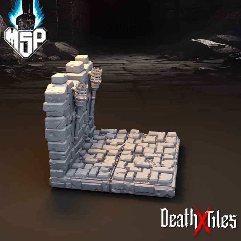Dungeon Tile Wall With Torches - Deathxtiles - 3D Printed Tabletop ...
