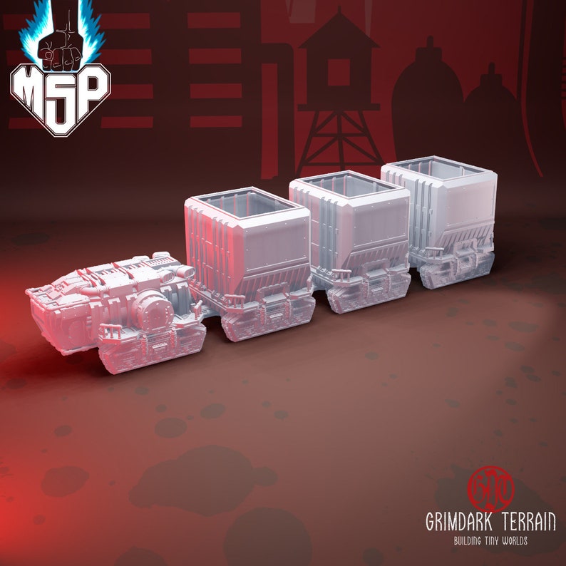 Titanicus Civitas Land Train With Cargo - Grimdark Terrain - 3D Printed Miniature - Sci-fi ...