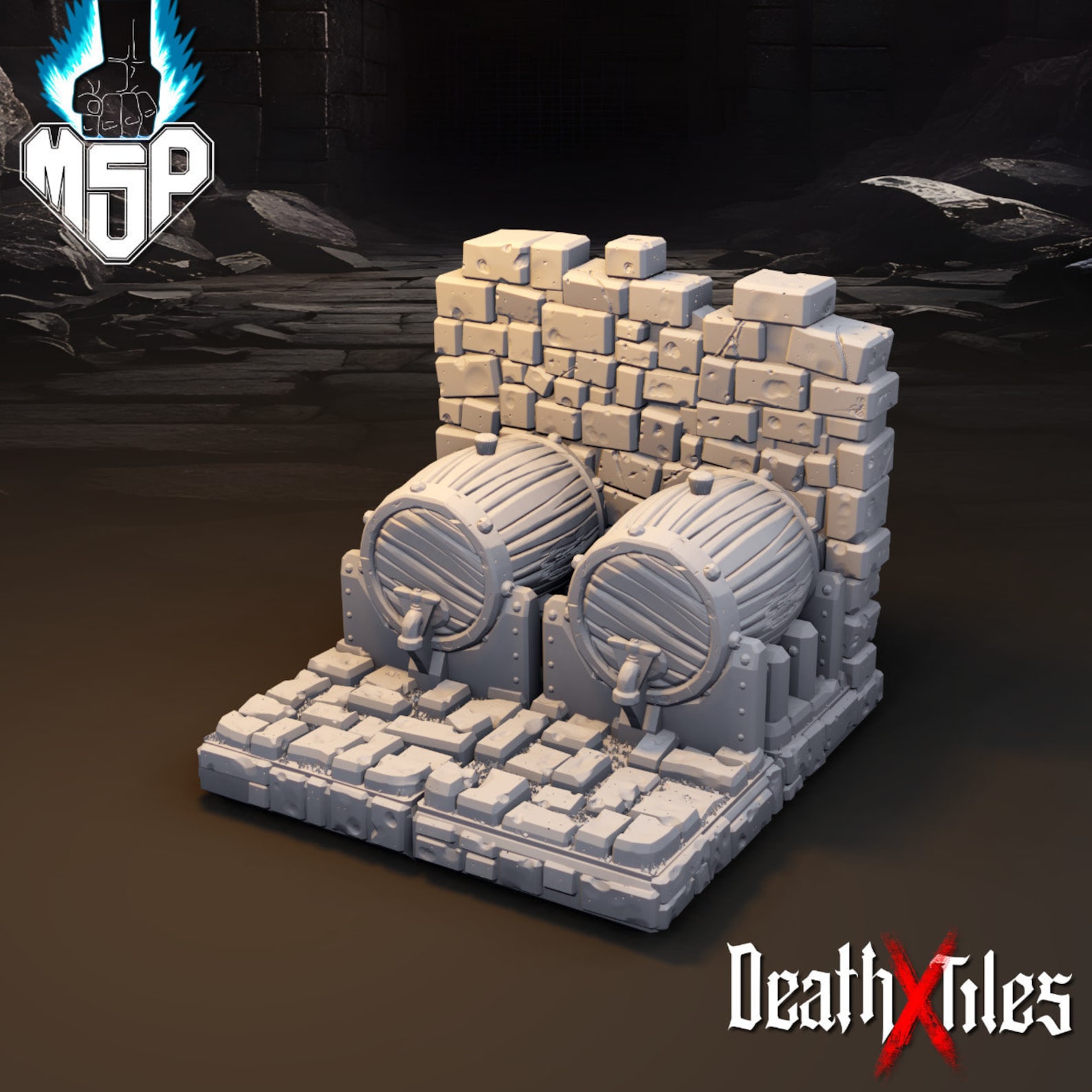 Dungeon Tile Wall With Barrels - Deathxtiles - 3D Printed Tabletop ...