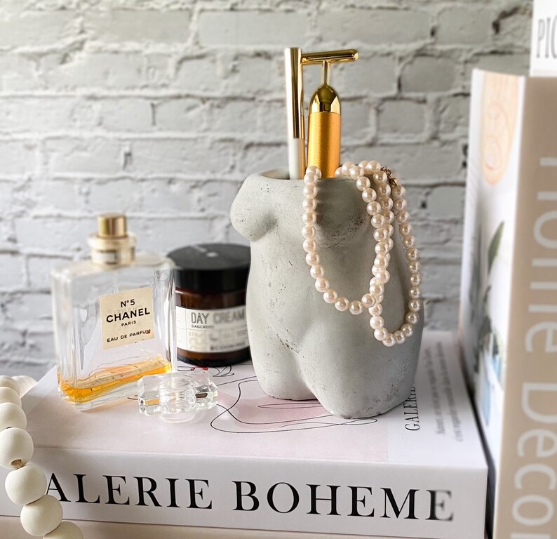 Female Body Concrete Planter Handmade Concrete Makeup Brush Holder ...