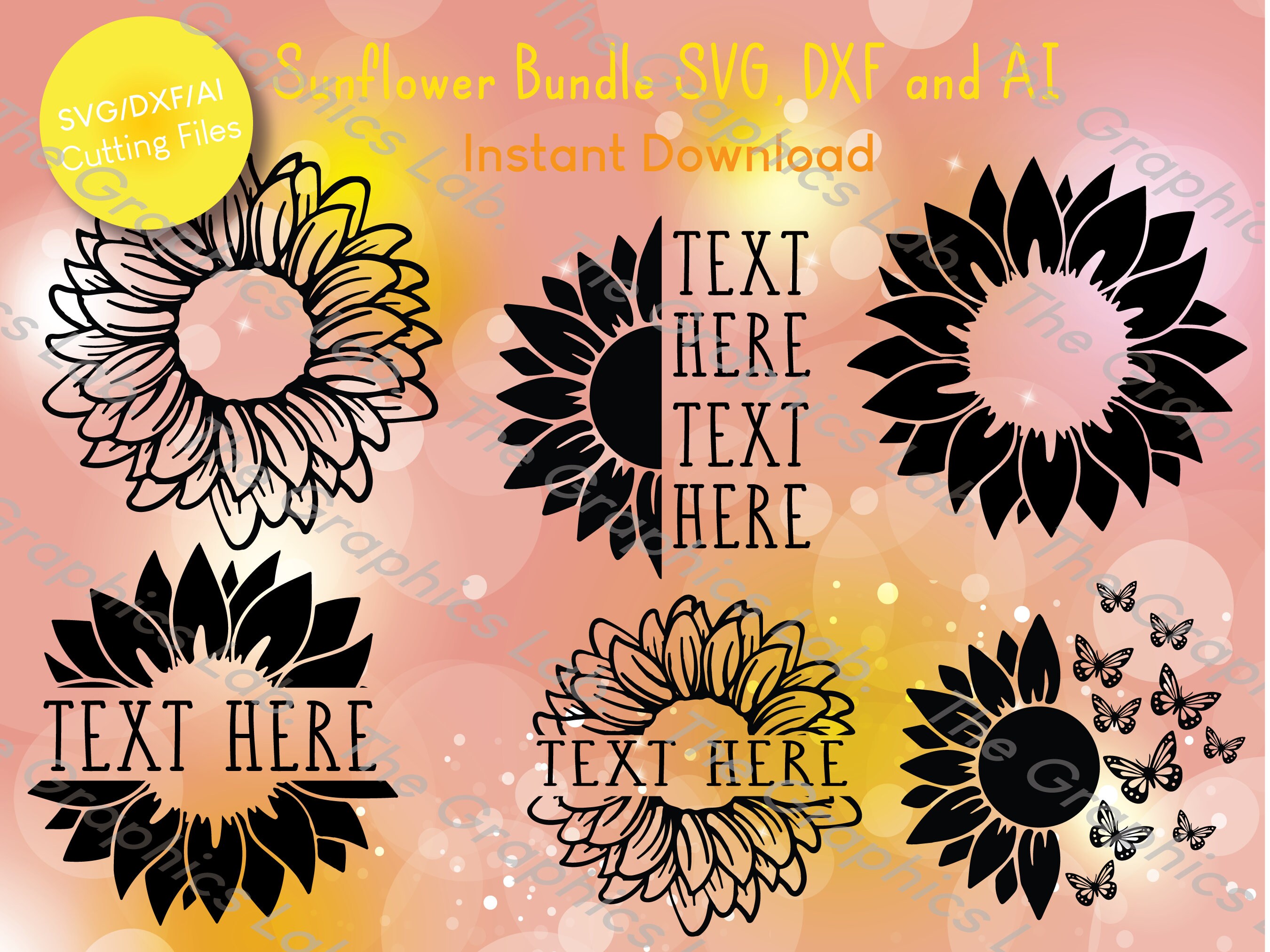 Sunflower Svg Bundle Sunflower Svg Split Sunflower Svg Etsy