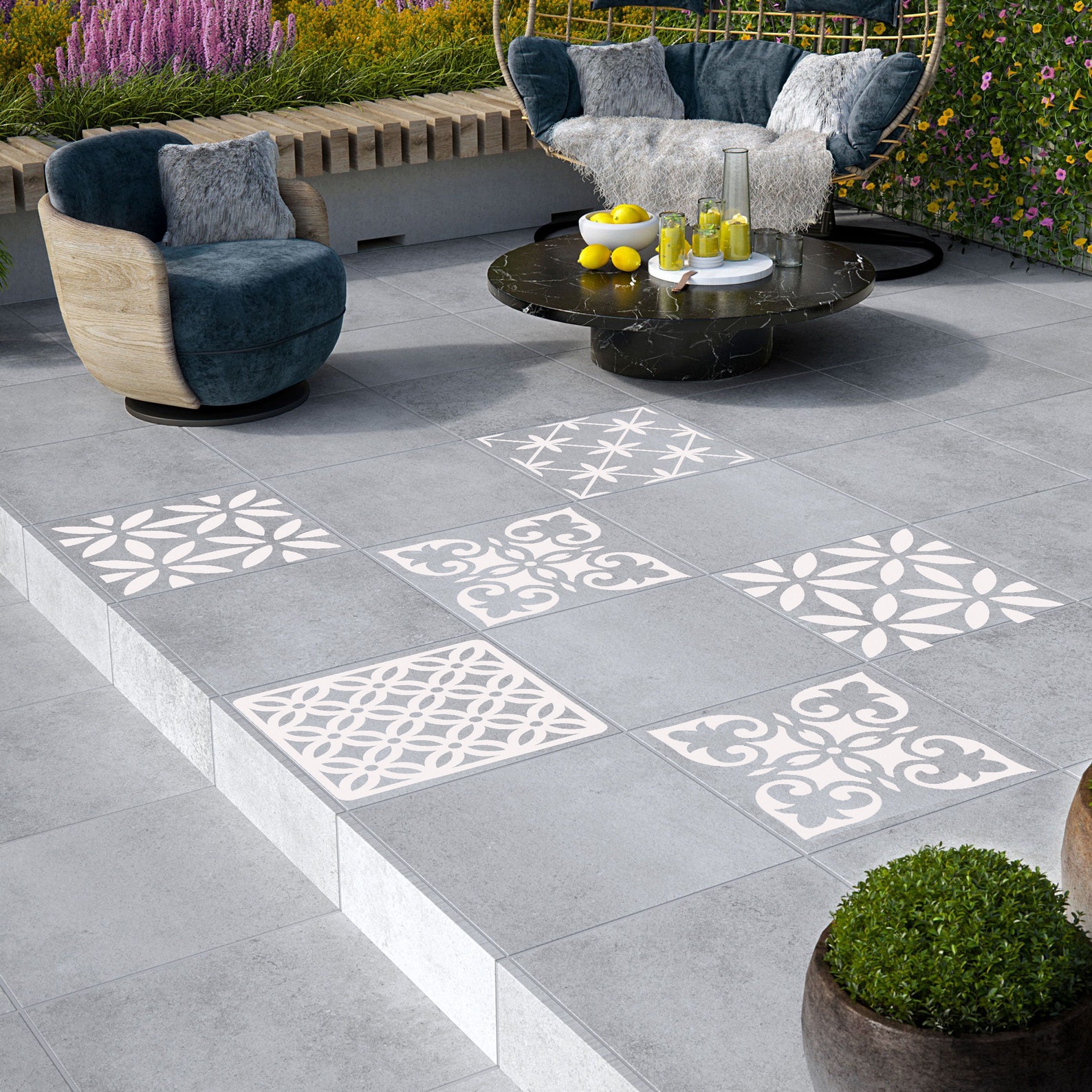 Vinyl Tile Pattern Bundle, Cement Stencil Patio Tile Bundle SVG, DXF ...