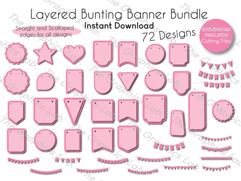 Bunting SVG, Bunting Banner SVG, Bunting Flags, Garland, Scalloped, DXF ...