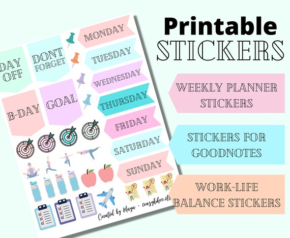 Colorful Printable Stickers Life Work Balance Stickers | Etsy