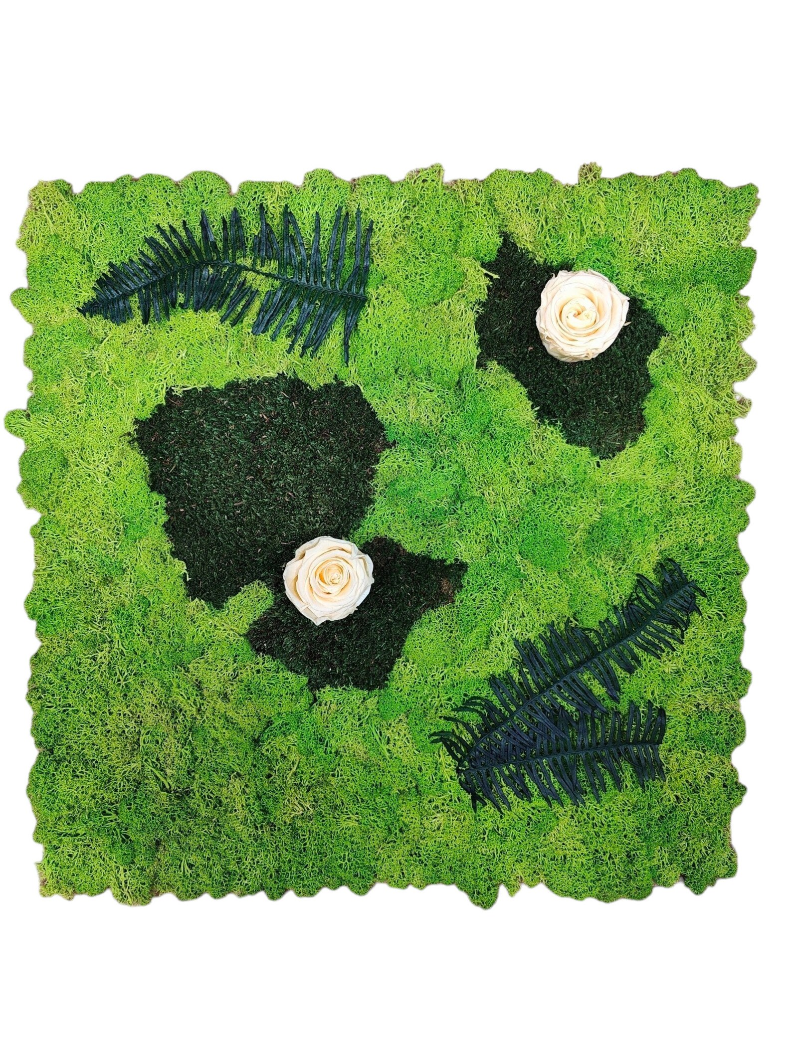 Moss Panel With White Rose, Preserved Reindeer Moss Wall, Handmade Moss ...