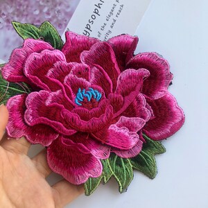 Rose Flower Embroidery Patch, Classic Rose Sewn on Patch, Embroidered ...