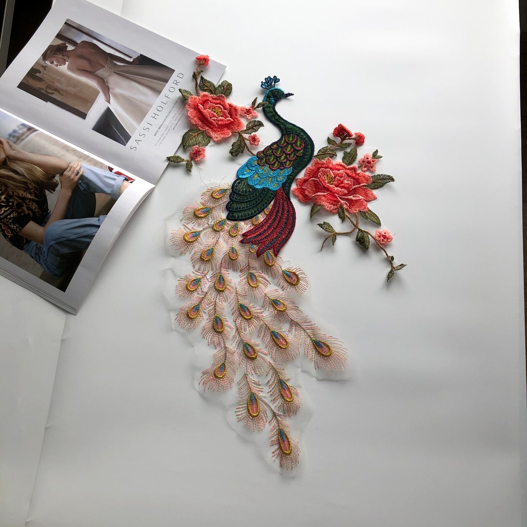 Peacock Embroidered Flower Decal Patch, Vintage Peacock Supplies Coat ...