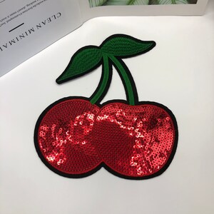 Large Cherry Sequin Decal Patches, Sequin Patches, Used for Decorative Patches on Coats, T ...