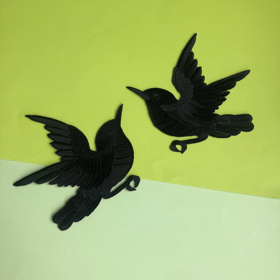 Pair of Bird Patches, Pair of Bird Embroidery Patches in Black and ...