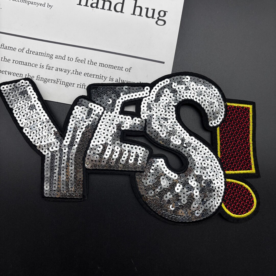 YES Silver Letter Glitter, YES Letter Patch, Letter Embroidery Sticker ...