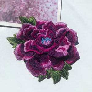 Rose Flower Embroidery Patch, Classic Rose Sewn on Patch, Embroidered ...