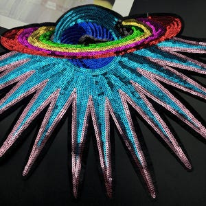 Large Sparkling Sequin Planet Ship Patch Sequin Patch Colorful Sequin ...