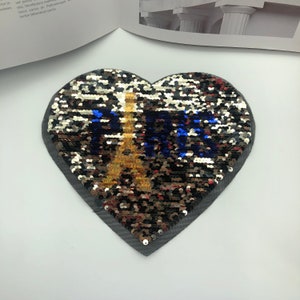 Heart Shaped Letter Sequin Patch, Reversible Heart Patch on Both Sides, Heart Shaped Sewn Decal ...