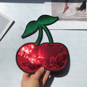 Large Cherry Sequin Decal Patches, Sequin Patches, Used for Decorative Patches on Coats, T ...