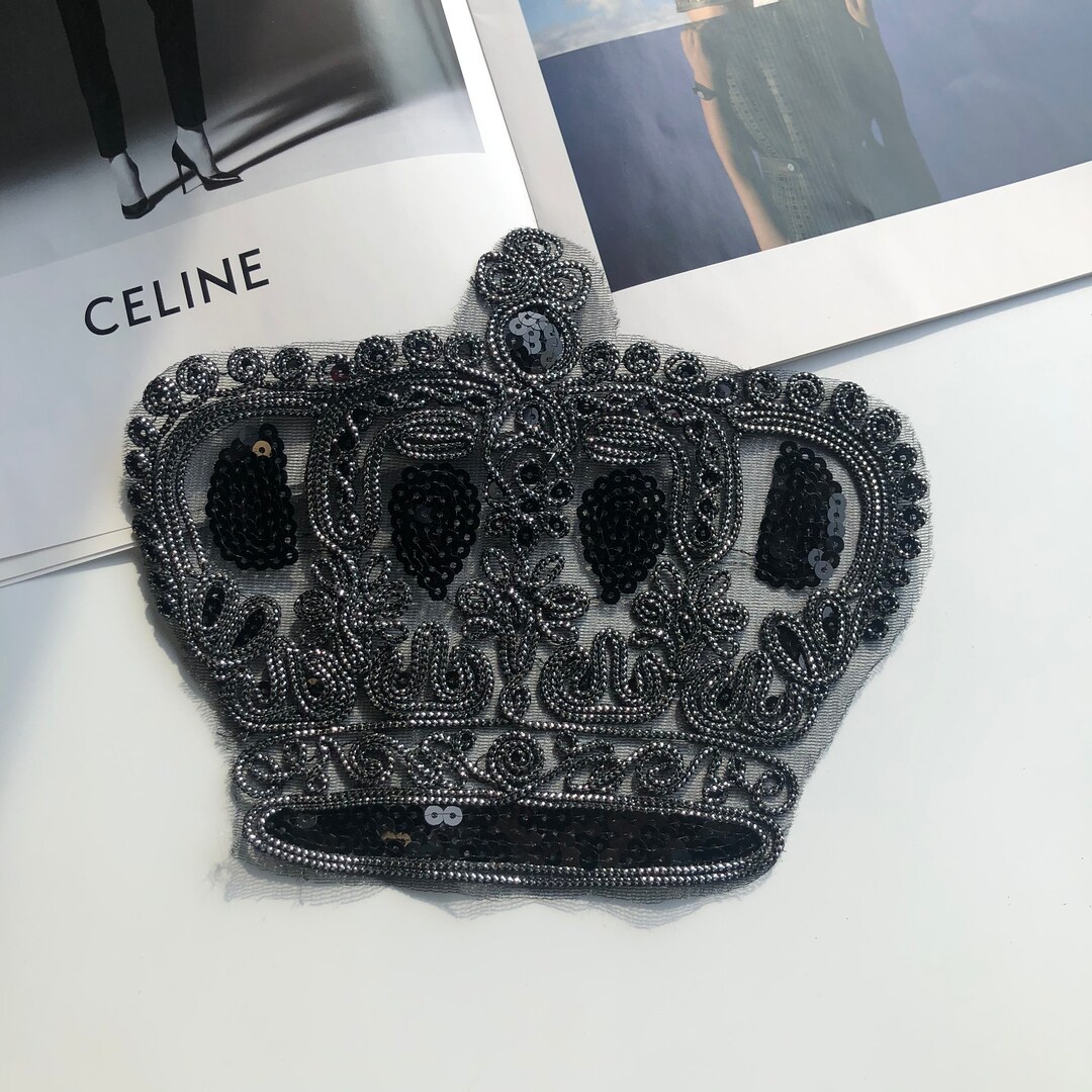 Crown Black Silver Sequin Patch Crown Craft Rope Embroidery - Etsy
