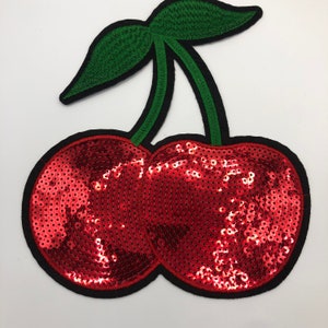 Large Cherry Sequin Decal Patches, Sequin Patches, Used for Decorative Patches on Coats, T ...