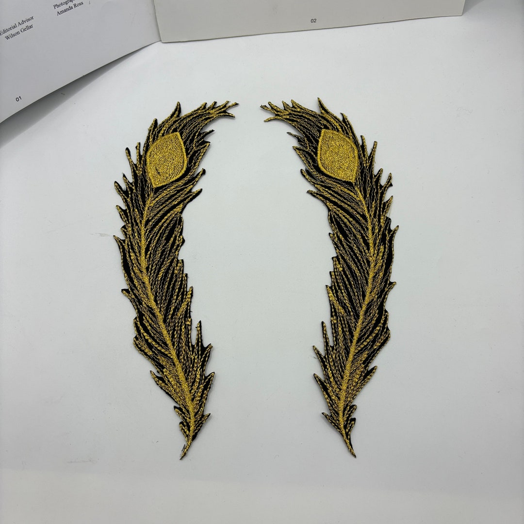 Golden Thread Peacock Feather Patch, Gorgeous Feather Iron Patch, Decal ...