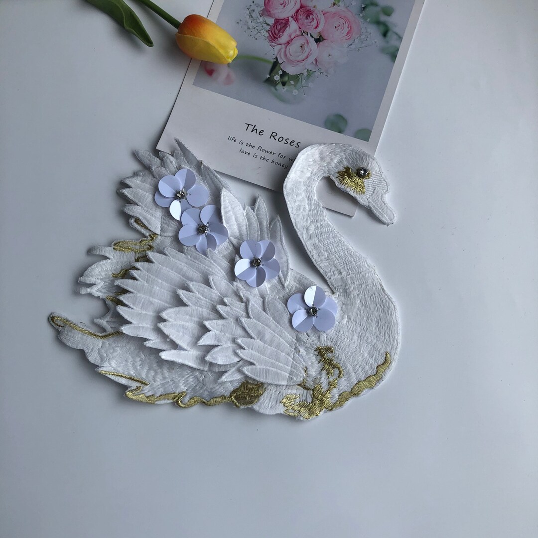 White Swan Flower Diamond Sequin Appliqué Patch, Sequin Patch, Sequin ...