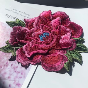 Rose Flower Embroidery Patch, Classic Rose Sewn on Patch, Embroidered ...
