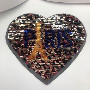 Heart Shaped Letter Sequin Patch, Reversible Heart Patch on Both Sides ...