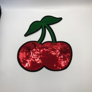 Large Cherry Sequin Decal Patches, Sequin Patches, Used for Decorative Patches on Coats, T ...