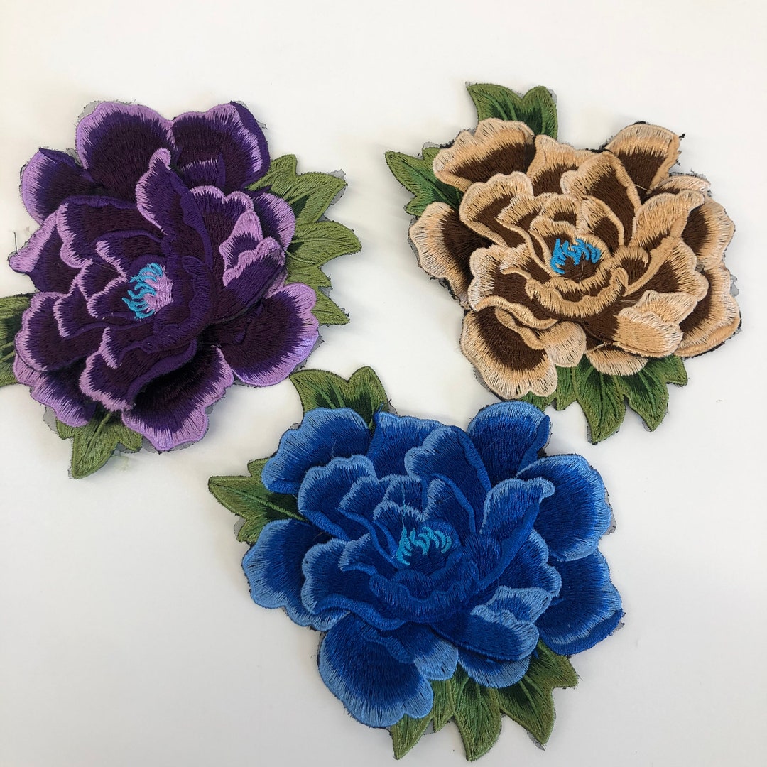 Classic Rose Flower Embroidery Patch, Rose Sewn on Patch, Embroidered ...