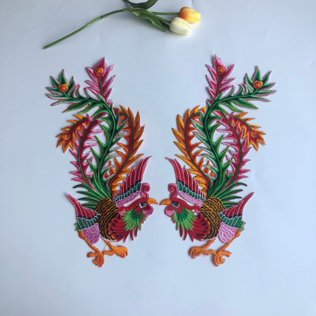 Set of 2PC Phoenix Embroidery Patches, Rooster Embroidery Patches ...