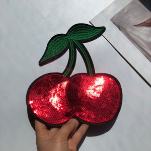 Large Cherry Sequin Decal Patches, Sequin Patches, Used for Decorative Patches on Coats, T ...
