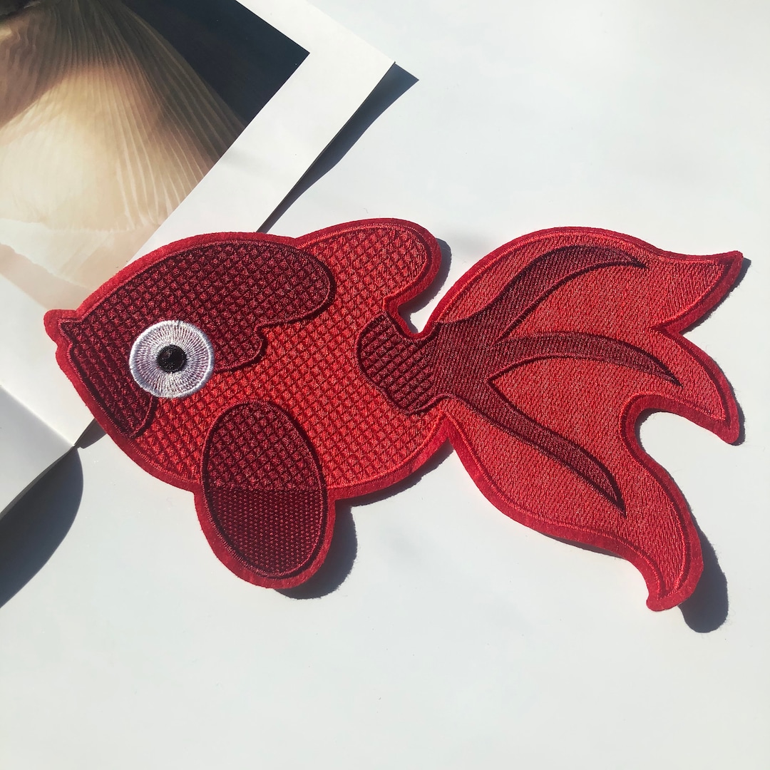Red Big Fish Appliqué Patch, Goldfish Patch Coat, T-shirt, Garment ...