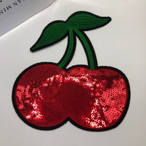 Large Cherry Sequin Decal Patches, Sequin Patches, Used for Decorative Patches on Coats, T ...