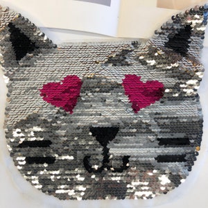 Cat Sequin Decal Decal, Cat Patch Flipped on Both Sides, Cat Badge ...