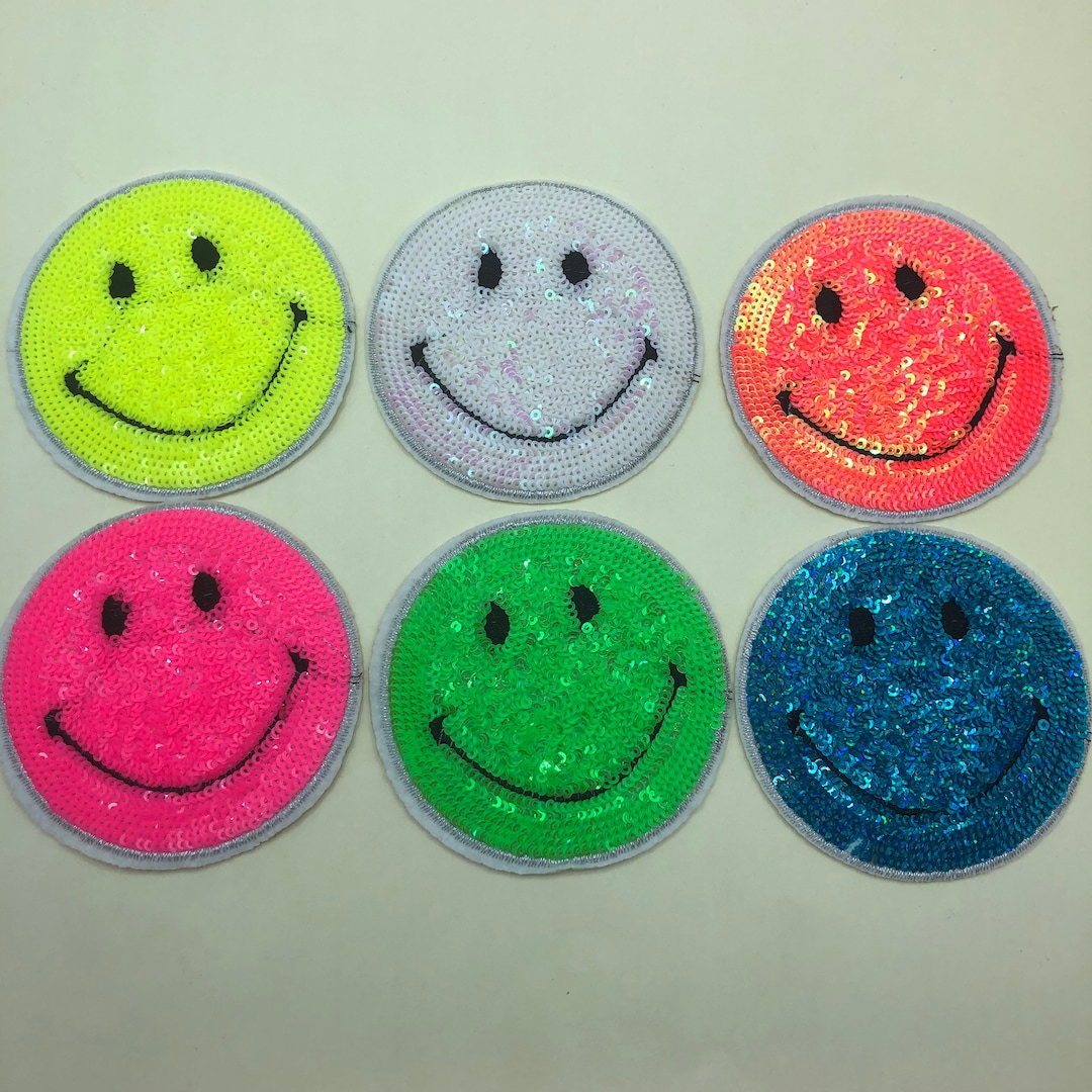 Smile Face Sequins Patch Applique Vintage Embroidered Patch T-shirt or ...