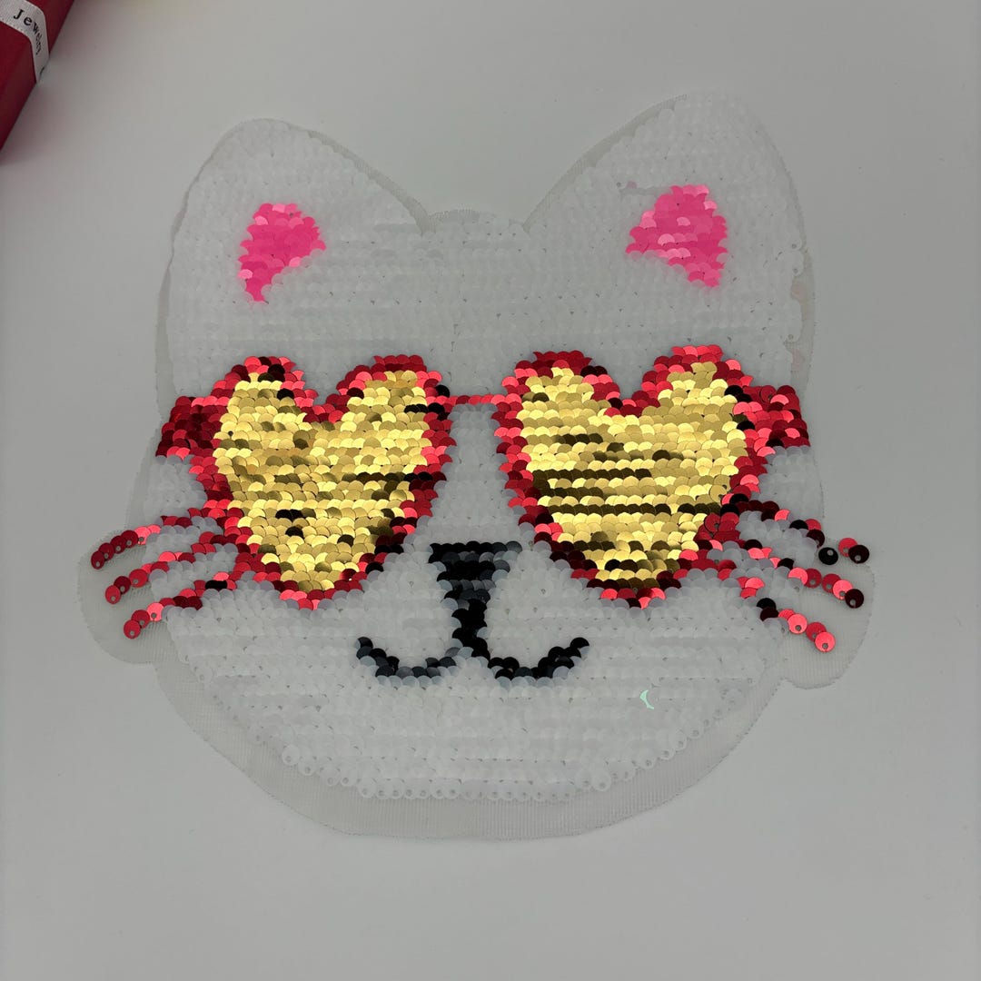 Cute Cat Sequin Patch, Sequin Cat Patch, Large Eye Cat Stitching Patch, Two Reversible Sequin ...