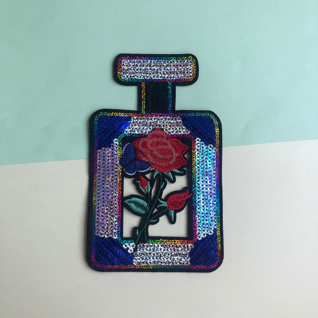 Rose Flower Perfume Bottle Sequin Patch Vintage Perfume - Etsy