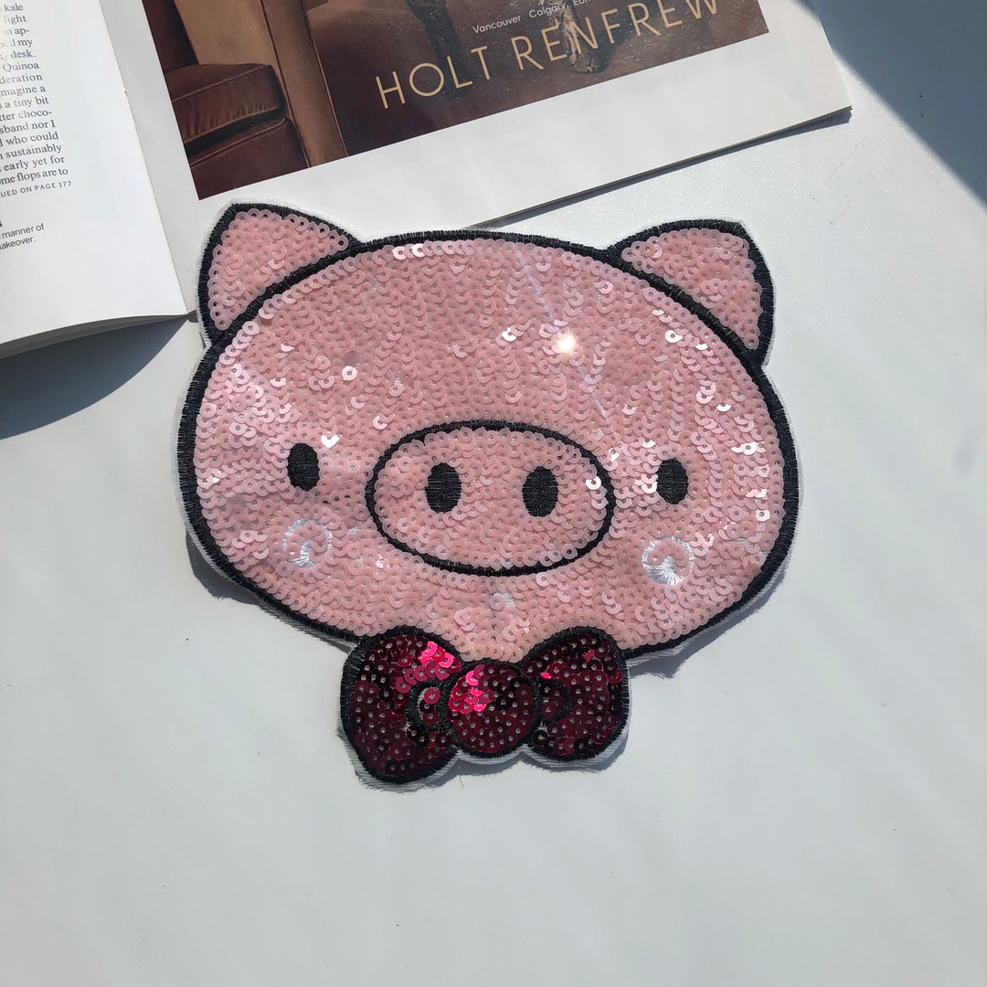 Pink Piggy Patch, Cartoon Pink Piggy Sequin Patch, Sequin Patch, Animal ...