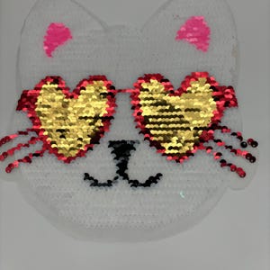 Cute Cat Sequin Patch, Sequin Cat Patch, Large Eye Cat Stitching Patch, Two Reversible Sequin ...