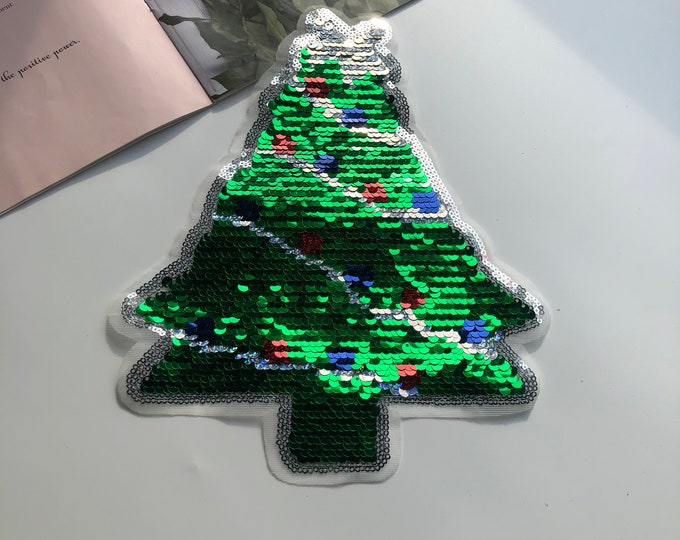 Large Embroidered Christmas Tree Applique Patch, Iron On, Sew On ...