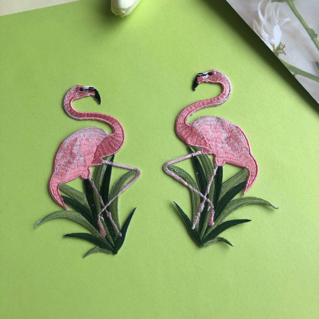 2-pack Flamingo Embroidered Patches, Flamingo Stitched Iron Embroidered ...