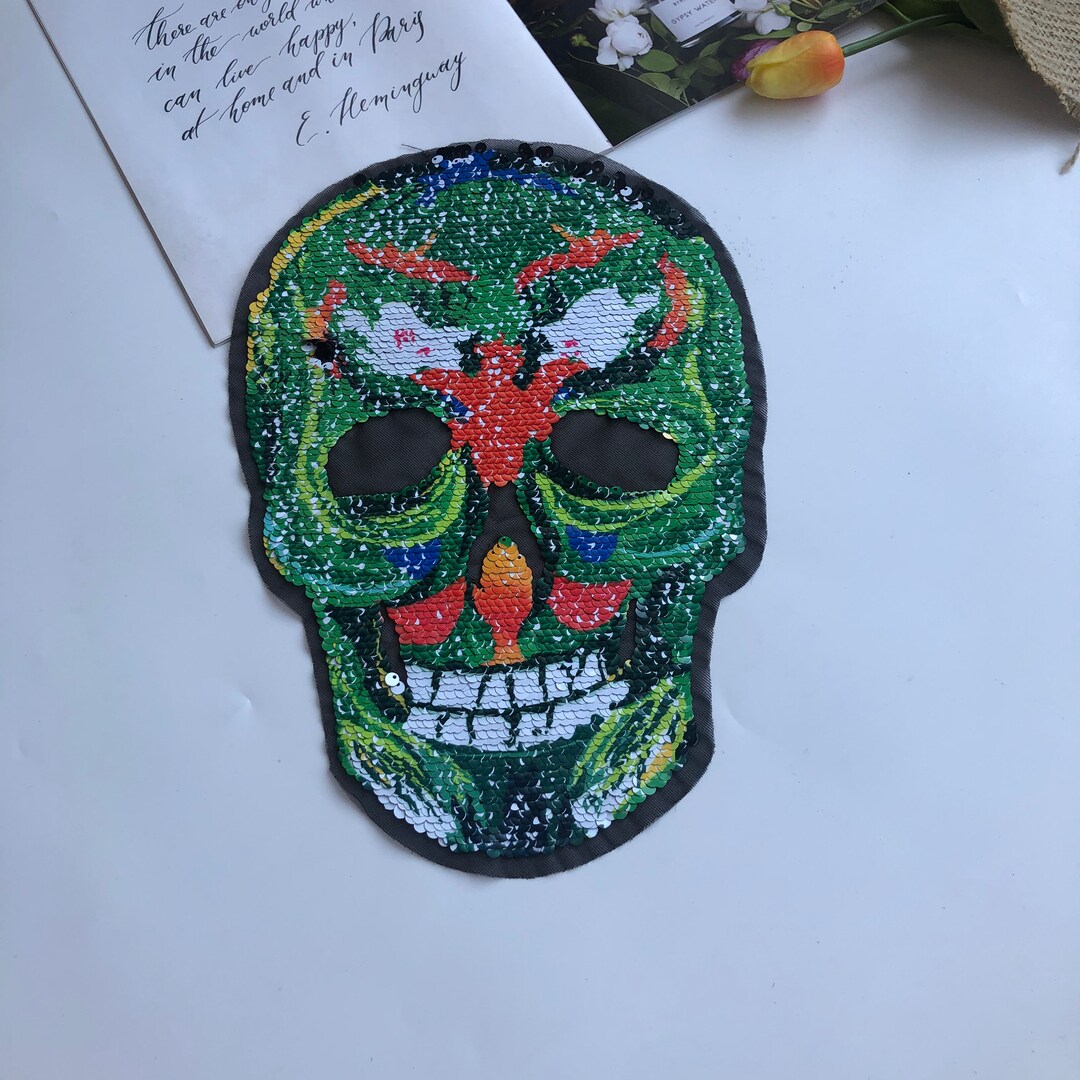 Reversible Two Sided Skull Sequin Applique Patch Sequin Skull - Etsy