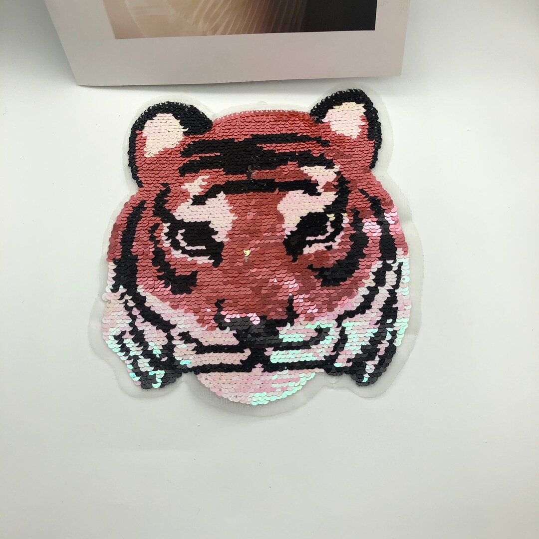 Tiger Head Sequin Decal, Reversible Color Changing Tiger Head Patch, T-shirt Sequin Patch ...